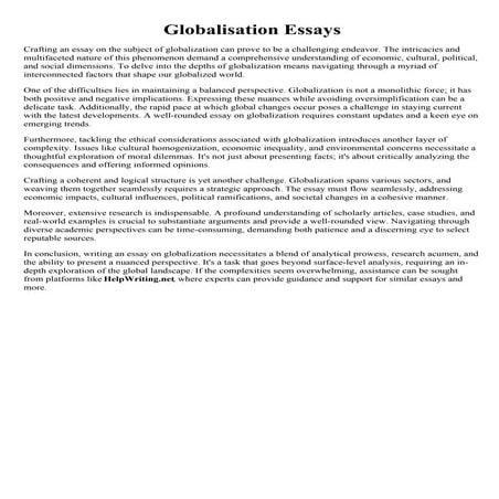 Globalisation Essays | PDF | Homework and Study | Education