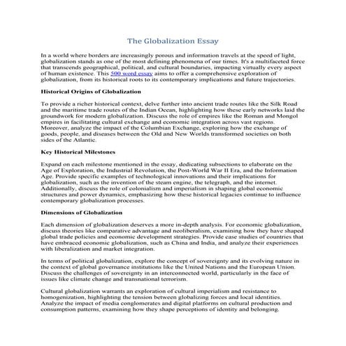 The Globalization Essay | 500 Word Essay | PDF