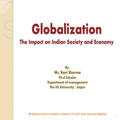 Globalization- Its impact on Indian Economy and Society by Ms. Rani ...