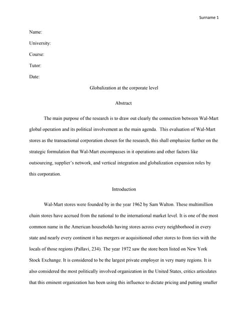 A Case Study Of Wal-Mart. | PDF