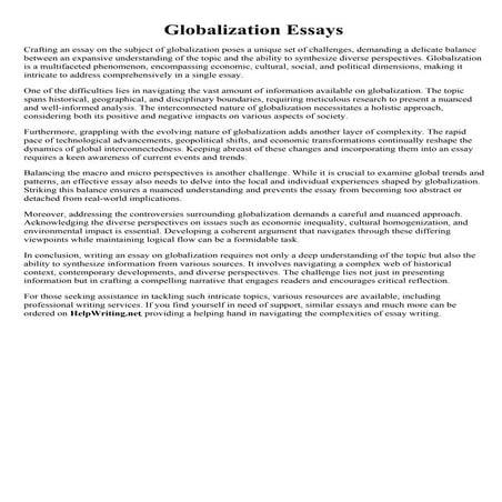Globalization Essays. Online assignment writing service. | PDF ...