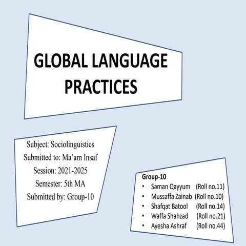 GLOBAL LANGUAGE PRACTICES INCLUDING ENGLISH AS A GLOBAL LANGUAGE .pptx