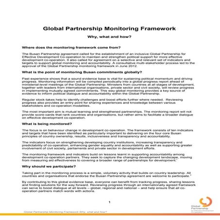 Global Partnership Monitoring Framework: Why, What and How? | PDF