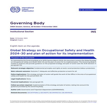 Global Strategy on Occupational Safety and Health 2024- 2030 | PDF