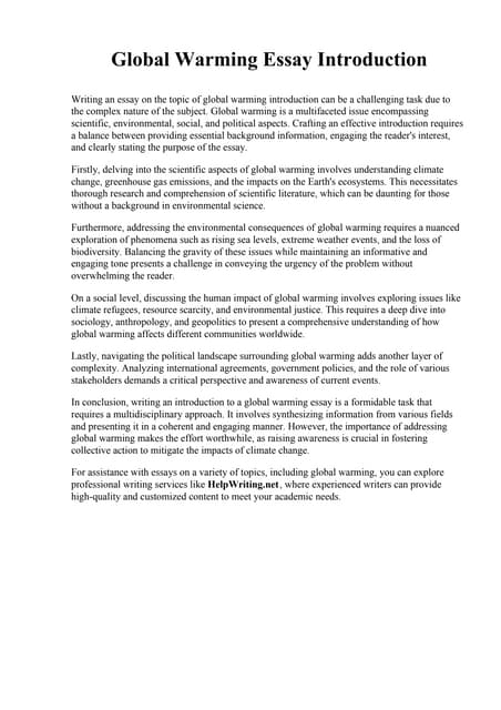 Global Warming Essay In English. Trinity Baptist College | PDF