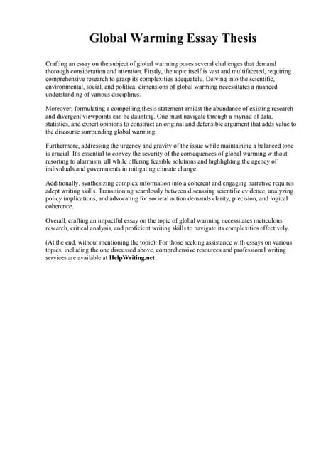 Global Warming Essay Conclusion | PDF | Environment | Science