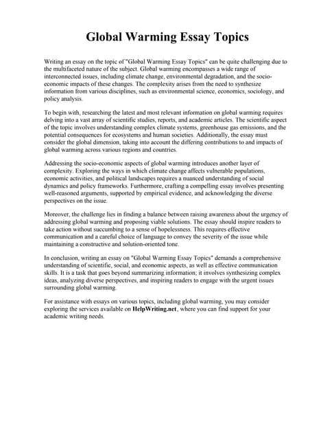 Global Warming Essay In English. Trinity Baptist College | PDF