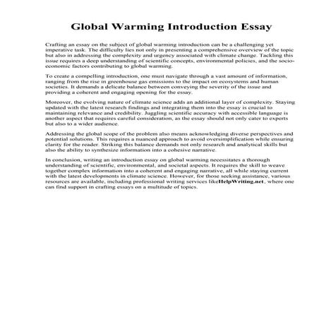 Global Warming Introduction Essay. Millennia Atlantic University | PDF