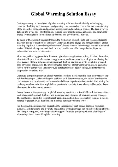 Global Warming Essay In English. Trinity Baptist College | PDF