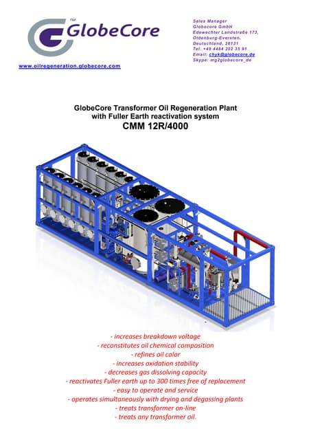 Mobile transformer oil purification plant with high vacuum globecore cmm(uvm) 10 а | PDF
