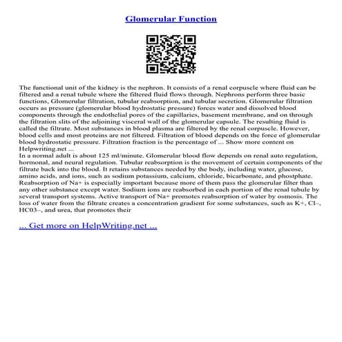 Glomerular Function | PDF