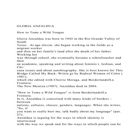GLORIA ANZALDUA How to Tame a Wild Tongue Gloria Anzal.docx