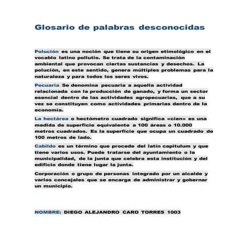 Glosario de palabras desconocidas | DOCX