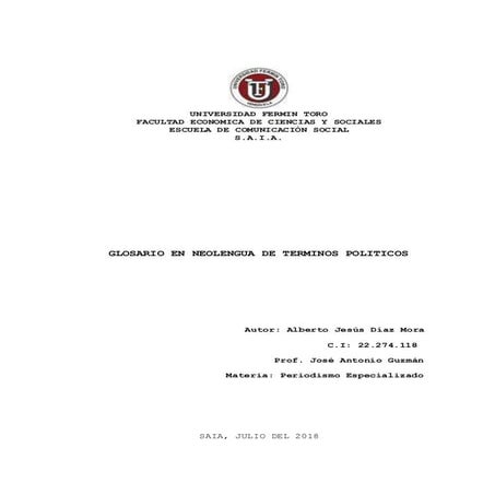 Glosario en neolengua de terminos politicos. alberto diaz | DOCX