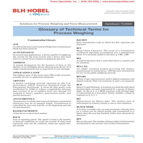 Glossary of Technical Terms for Process Weighing | PDF