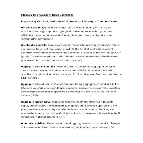 Glossary Basic Economics | PDF