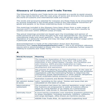 Glossary customs trade_terms for harmonized system oci 2 | PDF