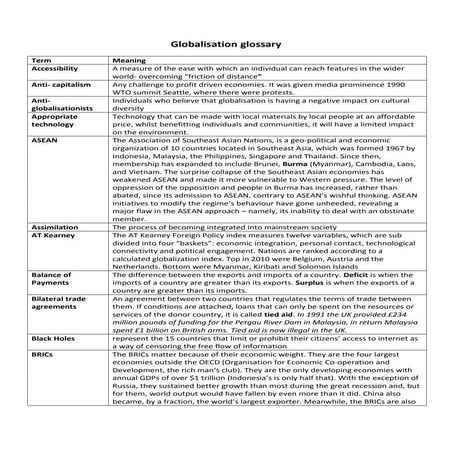 Glossary globalisation | PDF