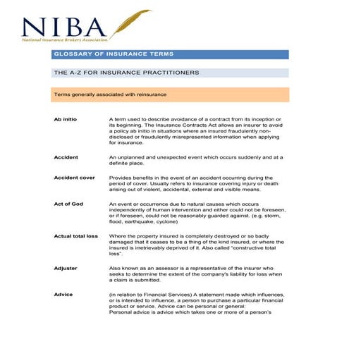 Glossary of insurance_terms a-z | PDF | Motor Insurance | Insurance