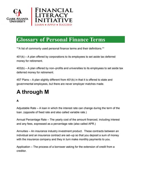 Debt And Finance Terminology | DOCX | Home Financing | Personal Debt