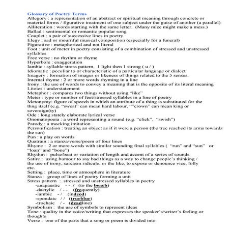 Glossary of poetry terms answers