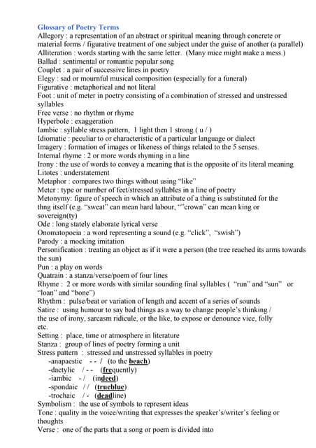 Glossary of poetry terms answers | PDF