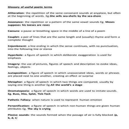 Glossary of poetry terms answers