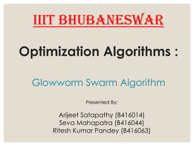 Glowworm Swarm Optimisation Ppt Ppt