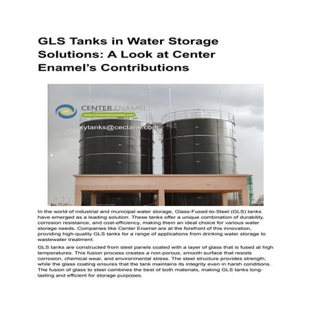 GLS Tanks in Water Storage Solutions_ A Look at Center Enamel’s ...