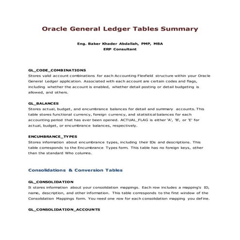 Gl Tables Summary | DOCX