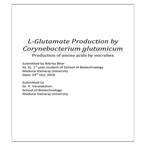 L-Glutamate Production by Corynebacterium glutamicum | PDF