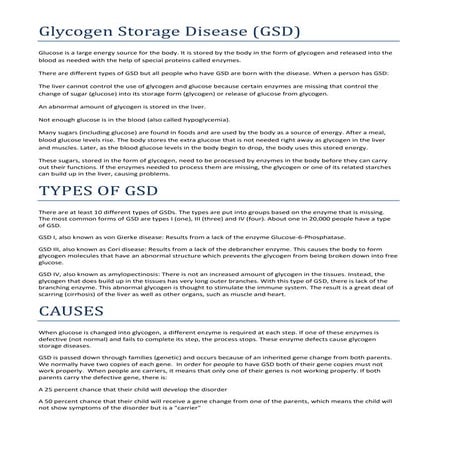 Glycogen storage disease (types, causes, symptoms and treatment) | PDF