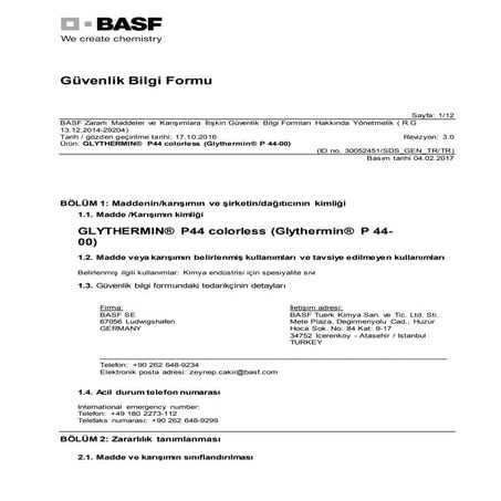 BASF Glythermin p44 msds tr | PDF