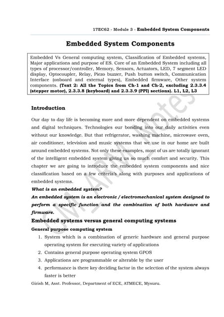 Module 3 Embedded System Components Pdf Computer Peripherals Computing