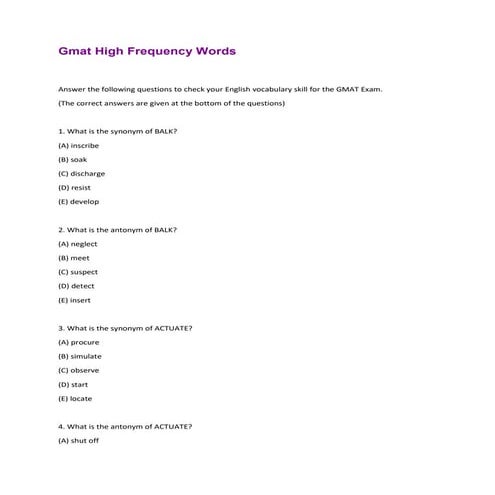 Gmat High Frequency Words | PDF