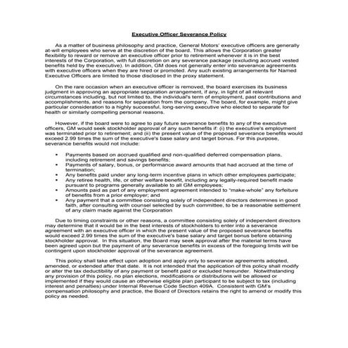 GM_Corporate Governance_Executive Officer Severance Policy | PDF