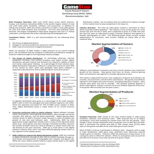 GameStop Equity Report | PDF
