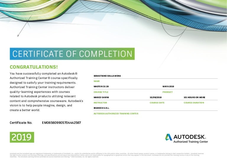 Autodesk Training Certificate