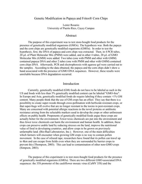 GMO Lab report | PDF | Agriculture | Industries