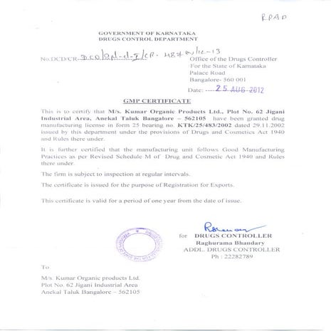 Gmp certificate dec 2012 | PDF