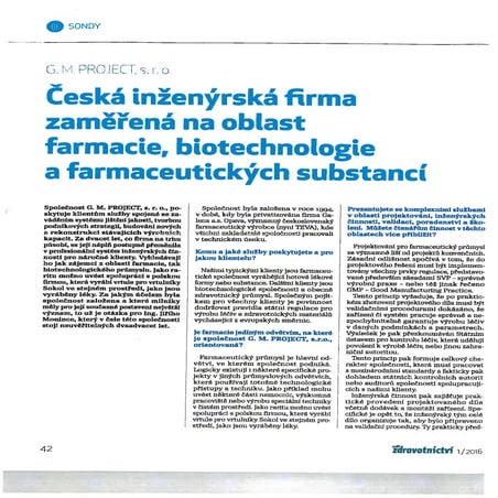 Svět zdravotnictví - článek o firmě G.M.PROJECT s.r.o. | PDF