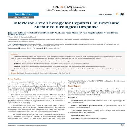 Crimson Publishers: Interferon-Free Therapy for Hepatits C in Brazil ...