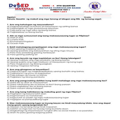 Gmrc 4 Summative 4th Quarter Week 1 And 2 Docx
