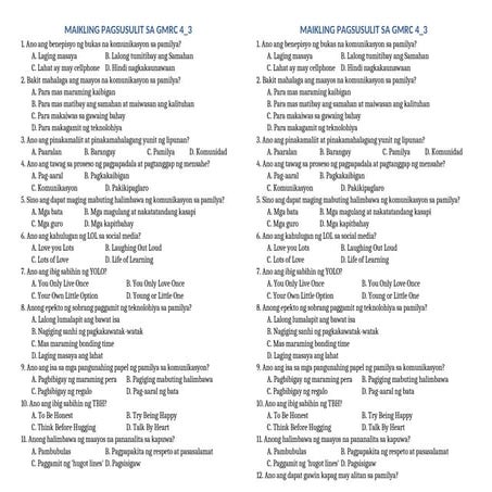 Summative Test In Gmrc 4 Matatag Curriculum Docx
