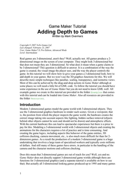 Gm Tutorial Adding Depth Tutorial By Game Maker Pdf 4426