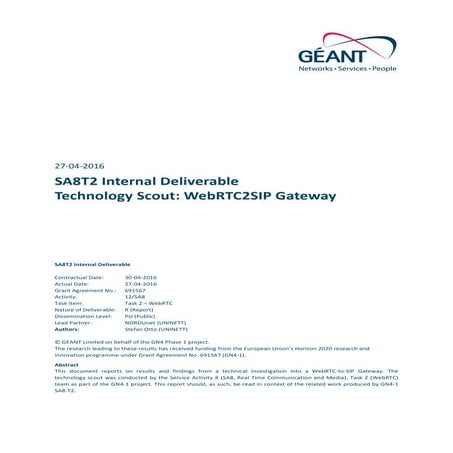 Gn4 1-sa8 t2 tech scout - webrtc2sip-gateway - v1.0-final | PDF