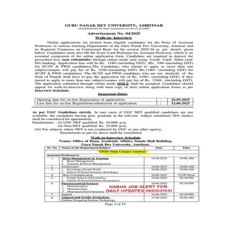 GNDU Contract Jobs 2025 Main Campus Jobs 2025 | PDF