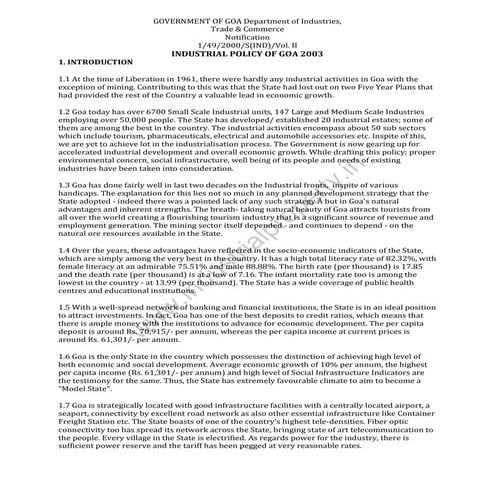 Goa Ind policy 2003-14 | PDF