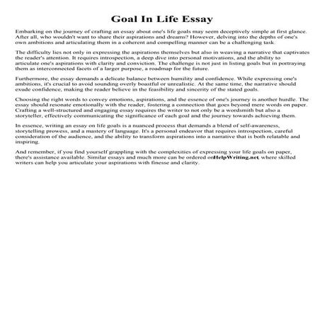 Goal In Life Essay. Online assignment writing service. | PDF
