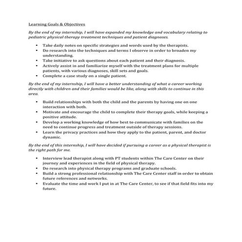 Goals and objectives | PDF | Physical Therapy | Wellness